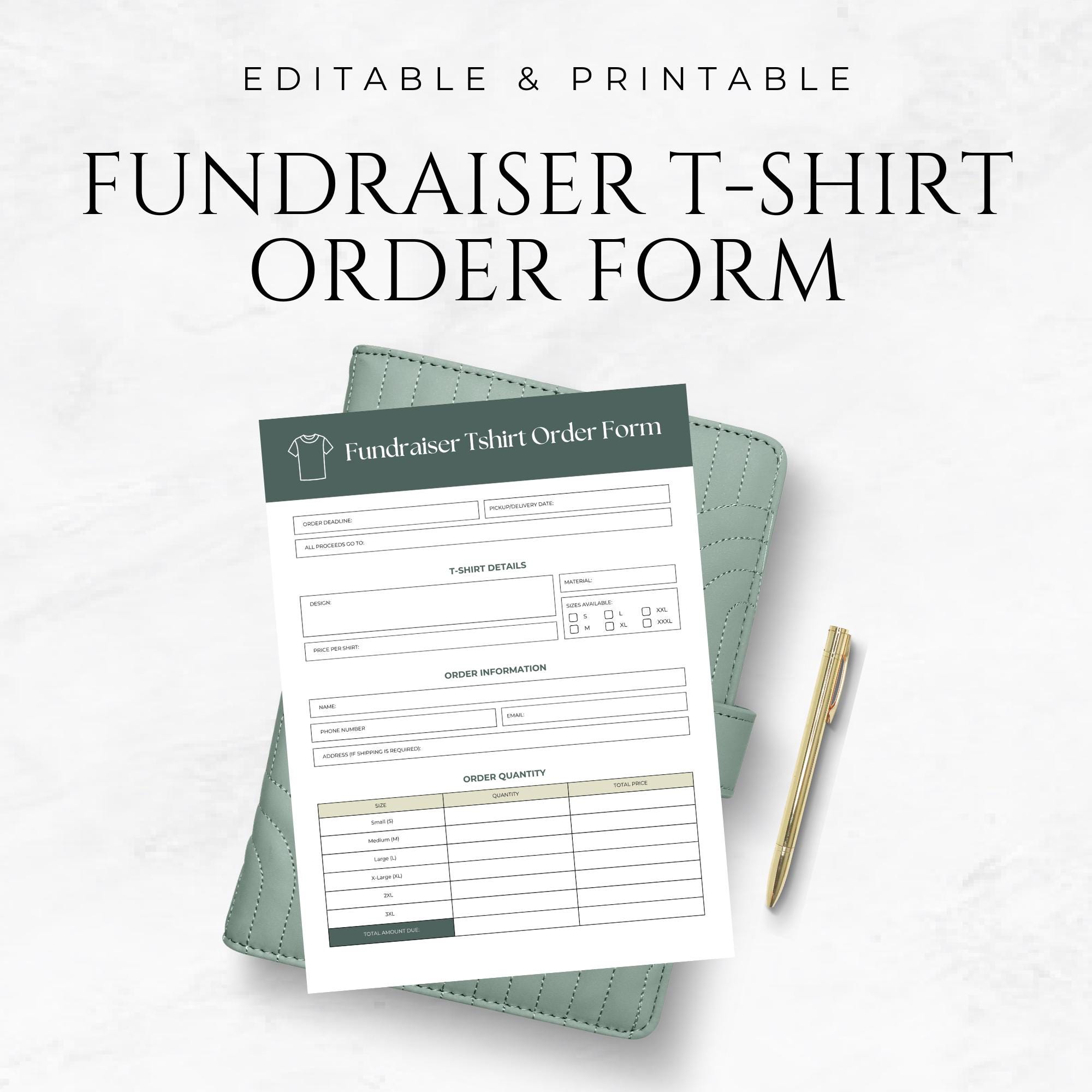 Fundraiser T-shirt Order Form Template Printable Custom Shirt ...