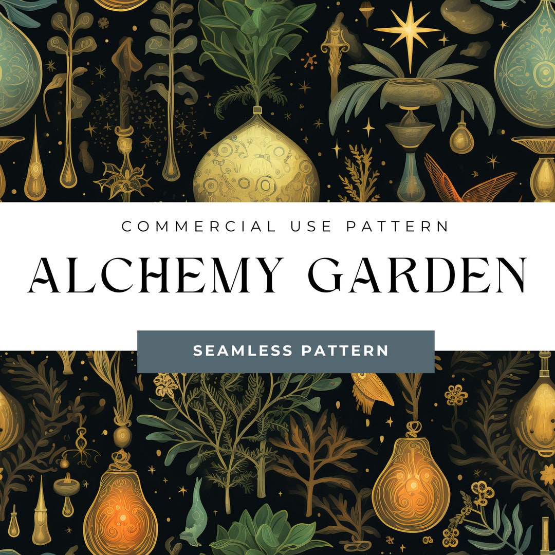 Seamless Alchemy Garden Digital Pattern Mystic Garden Digital Art ...