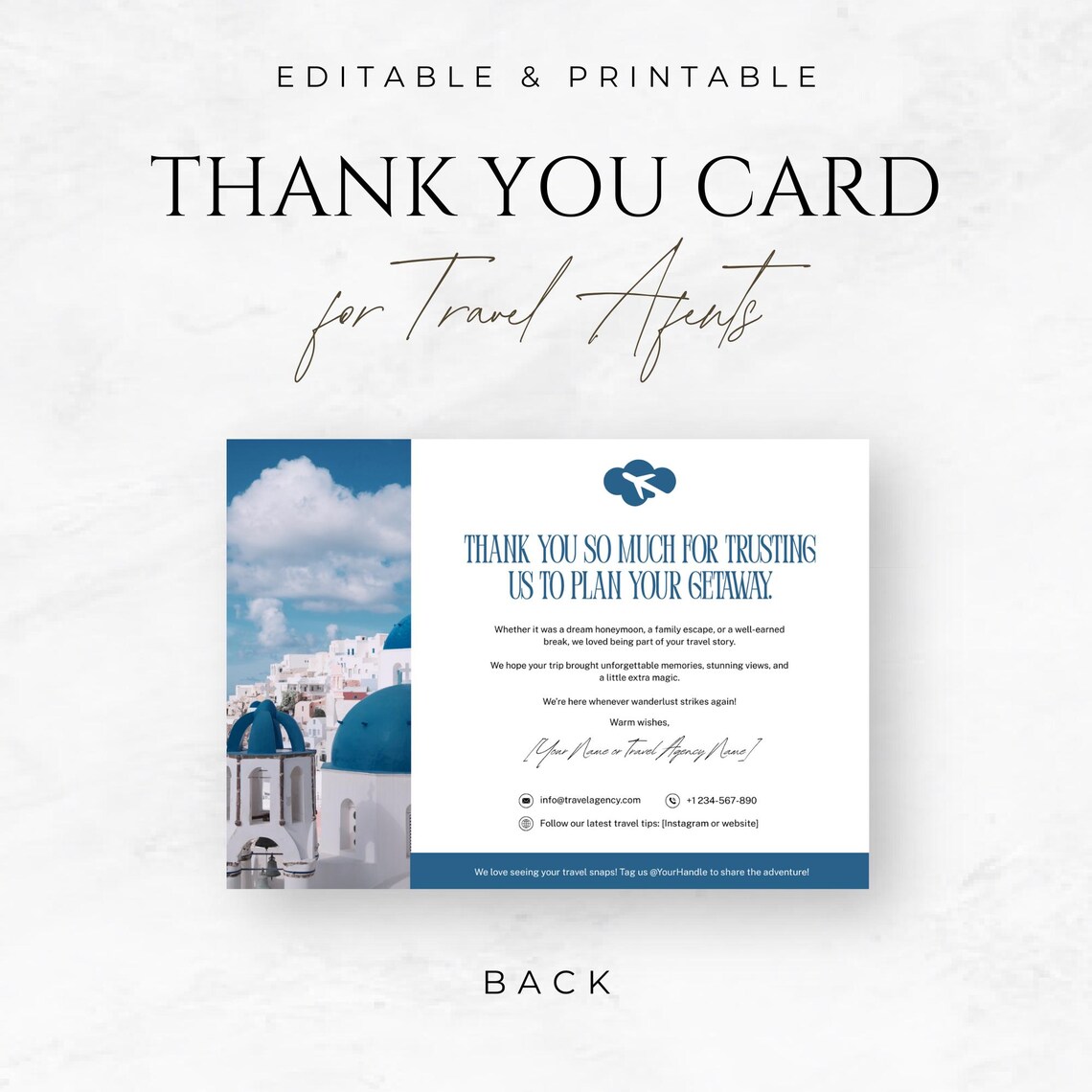 Travel Agent Thank You Card Template: Editable Client Appreciation ...