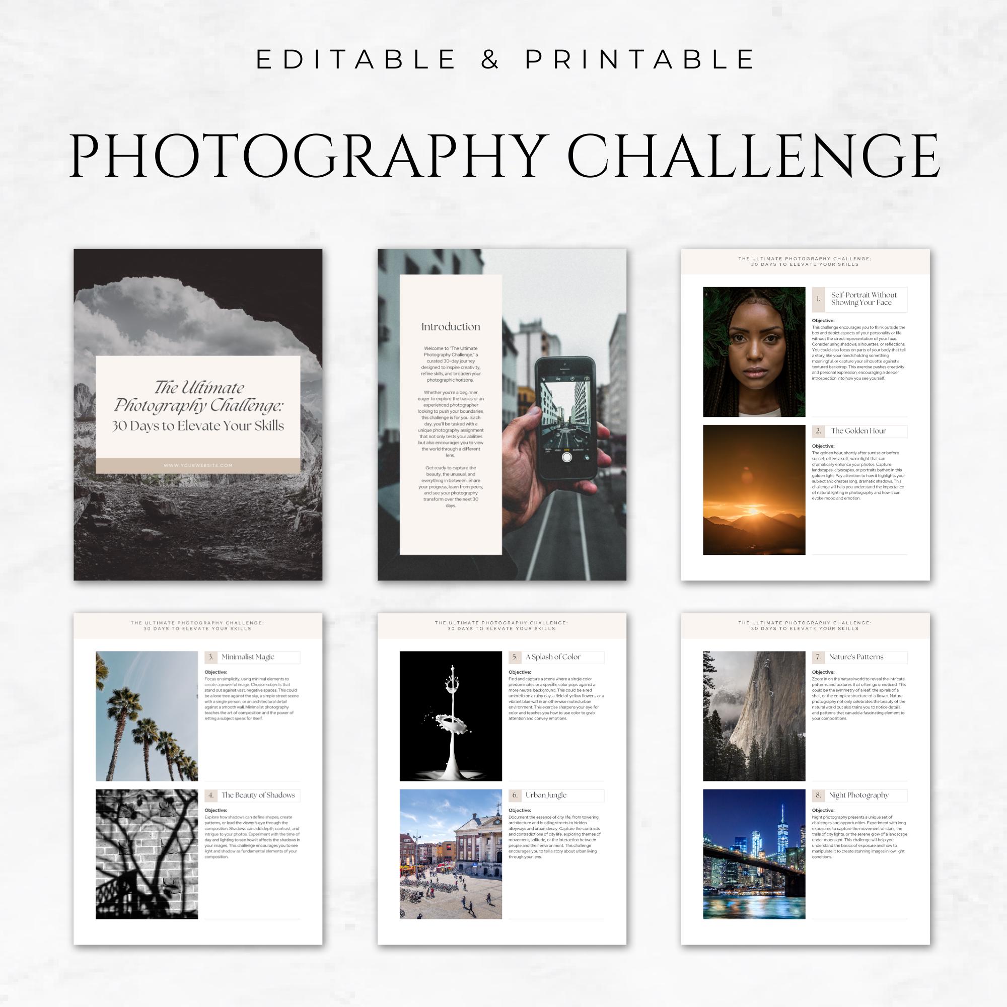 30 Days Photography Challenge Templates Printable Beginner Photography ...