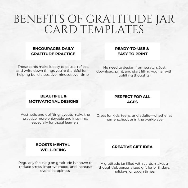 Gratitude Jar Card Template Printable Thankful Jar Cards Mindfulness ...