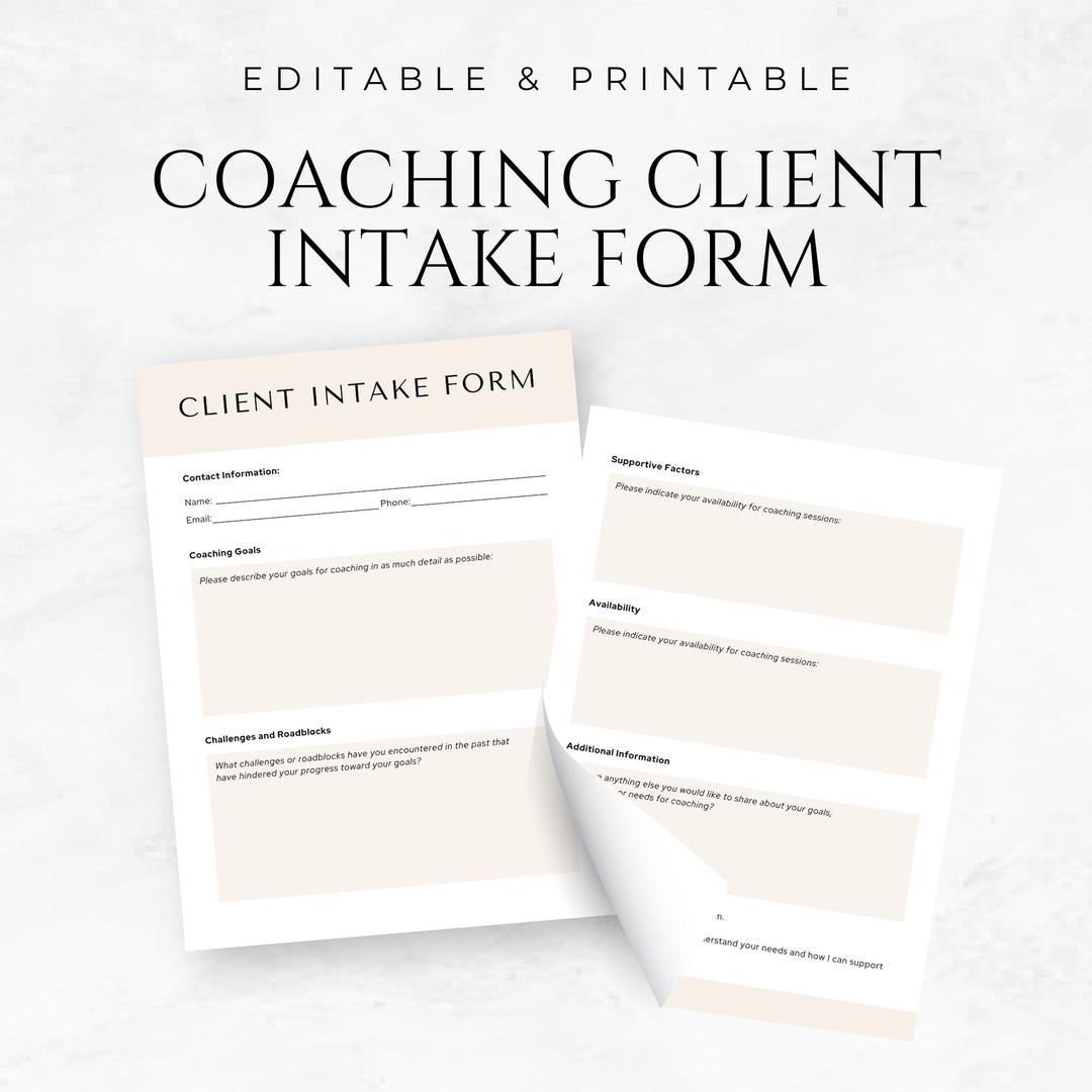 Coaching Client Intake Form Template Printable Life Coach Intake Form ...
