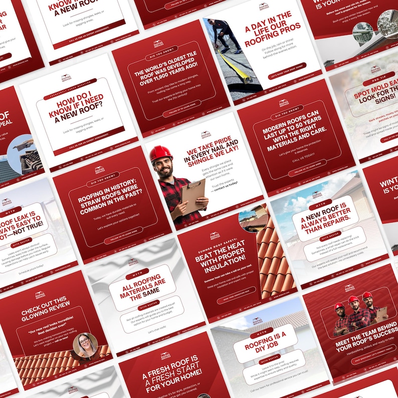 Roofing Business Social Media Posts Templates Roof Repair Marketing ...