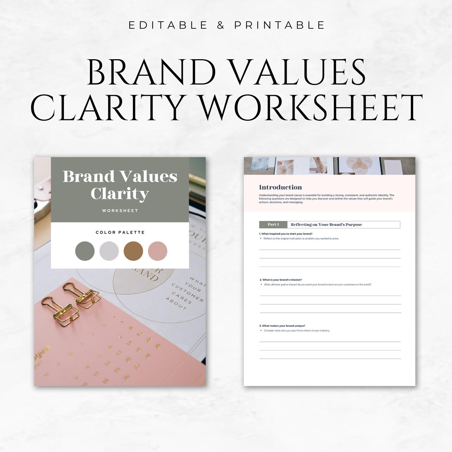 Brand Values Clarity Worksheet Template Printable Brand Strategy Guide ...