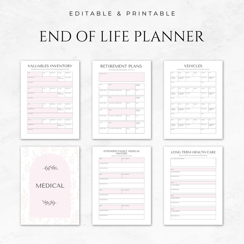 End of Life Planner Template Printable Funeral Planner Death Planner ...