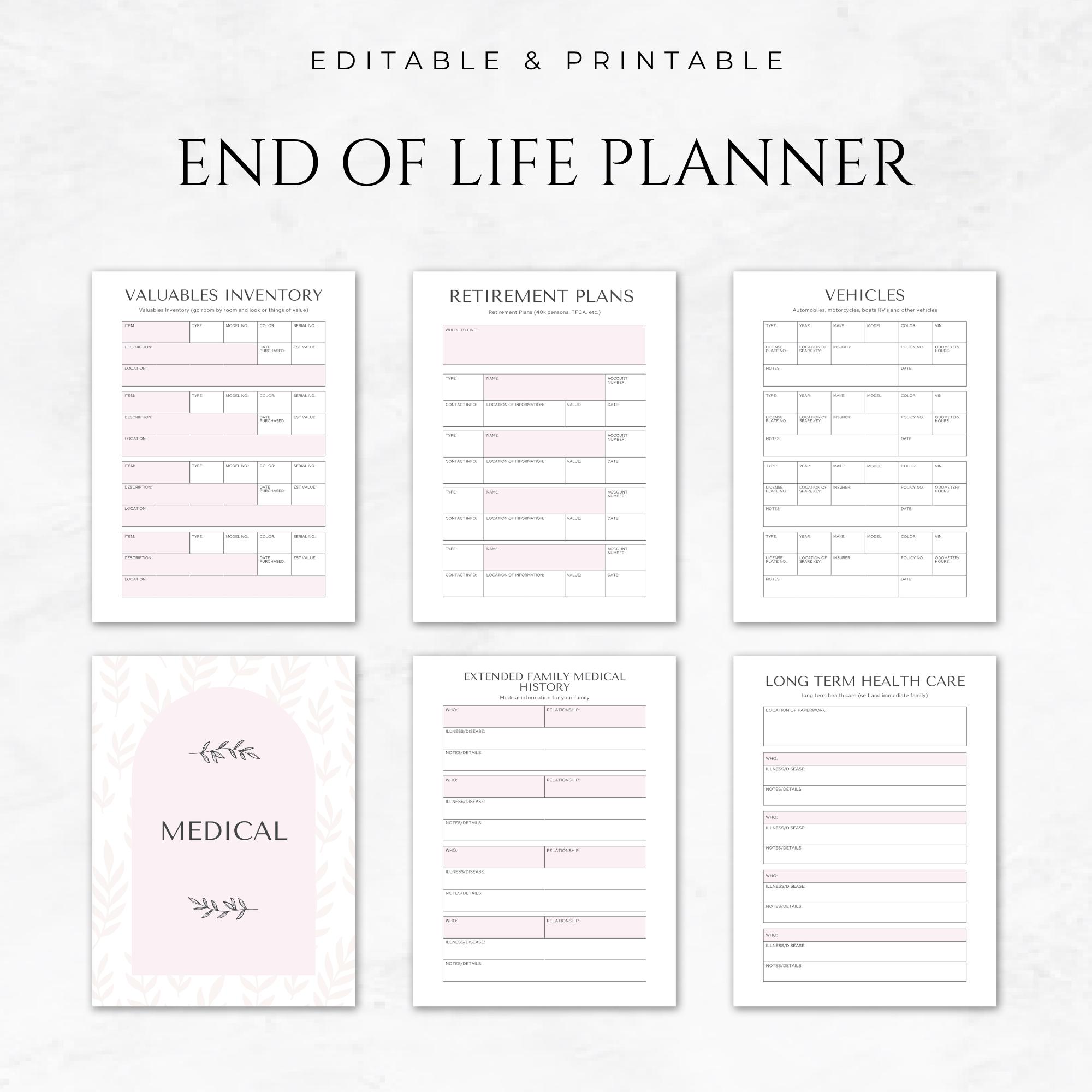 End of Life Planner Template Printable Funeral Planner Death Planner ...