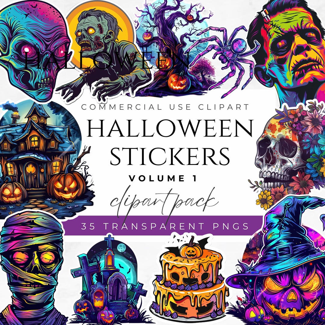 Neon Halloween Stickers Clipart Colorful Stickers Cute Halloween ...