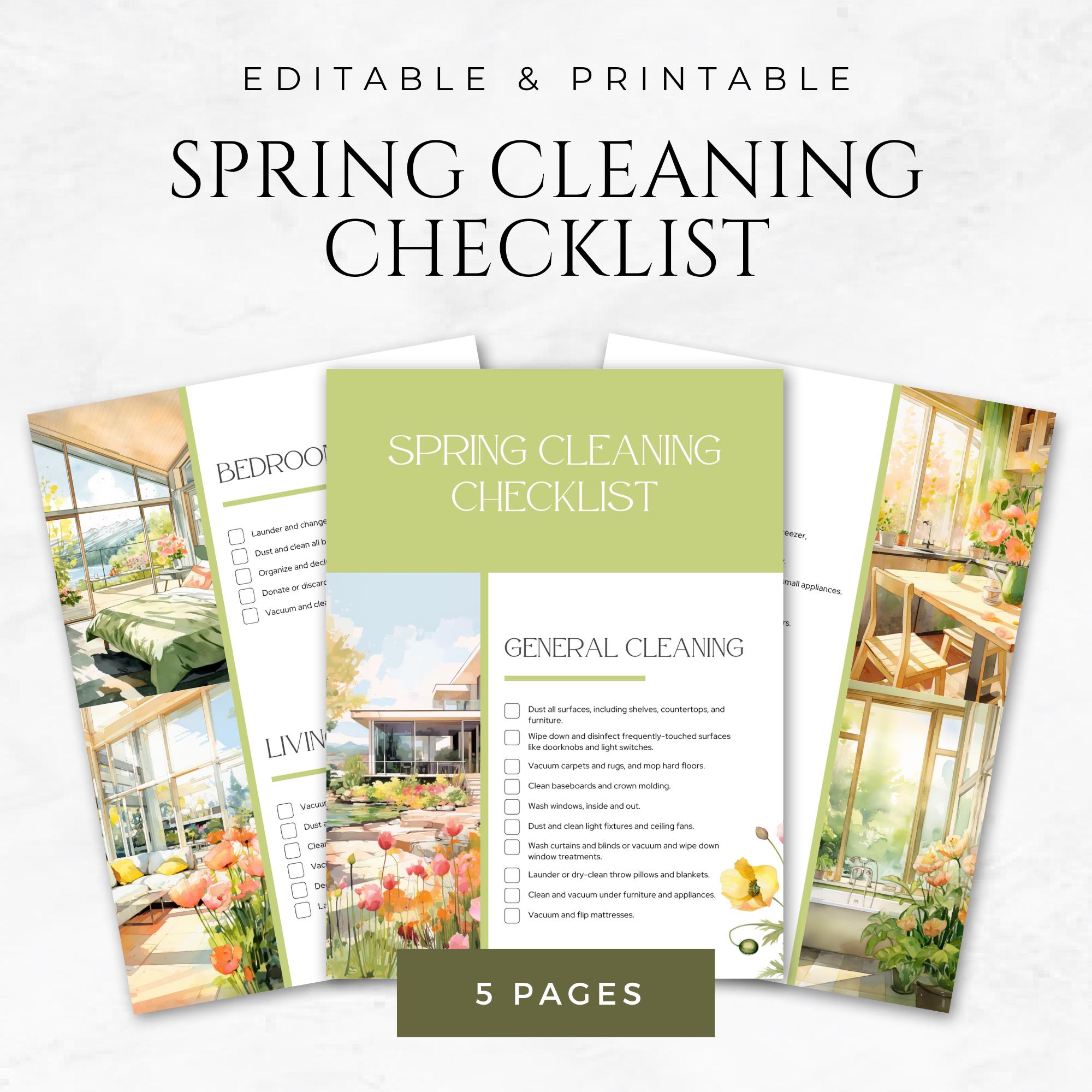 Spring Cleaning Checklist Template Printable Spring Cleaning Planner ...