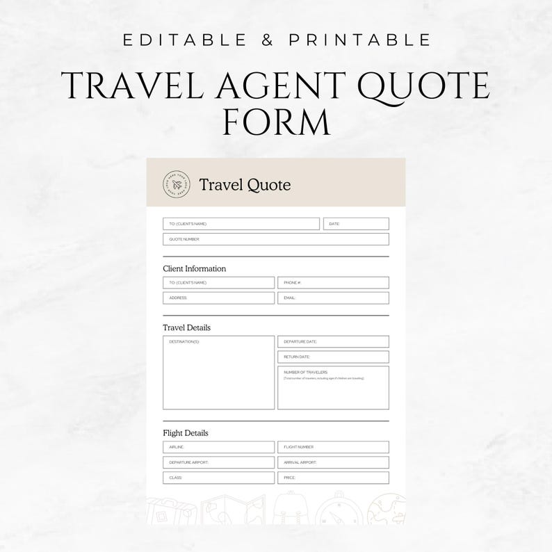 Travel Agent Quote Form Template Travel Business Form Travel Agency ...