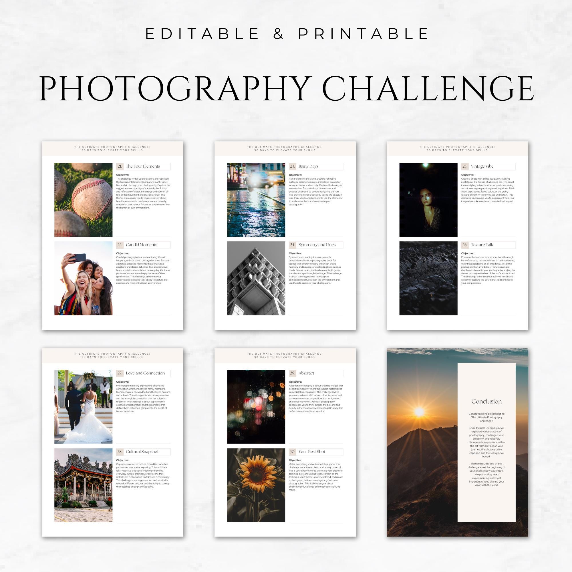30 Days Photography Challenge Templates Printable Beginner Photography ...