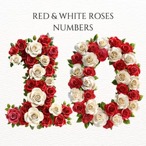 Rose Numbers Clipart Red Rose Clipart White Rose Clipart Floral Numbers ...