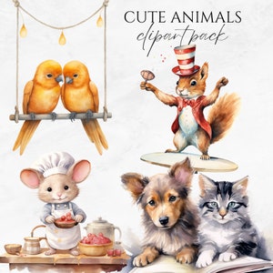 Cute Animals Watercolor Clipart Safari Animals PNG Woodland Creatures ...