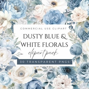 Blue and White Florals Clipart Flowers Clipart Austin Roses Clipart ...