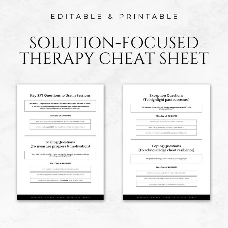 Solution-focused Therapy Cheat Sheet Template Printable Counseling ...