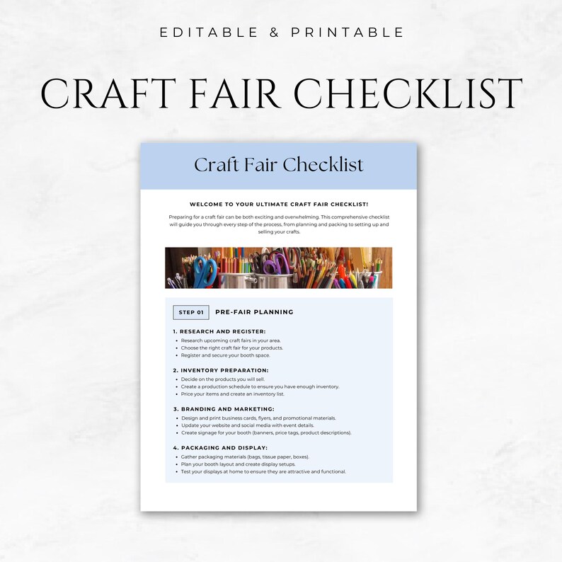 Craft Fair Checklist Template Printable Vendor Checklist Craft Show ...
