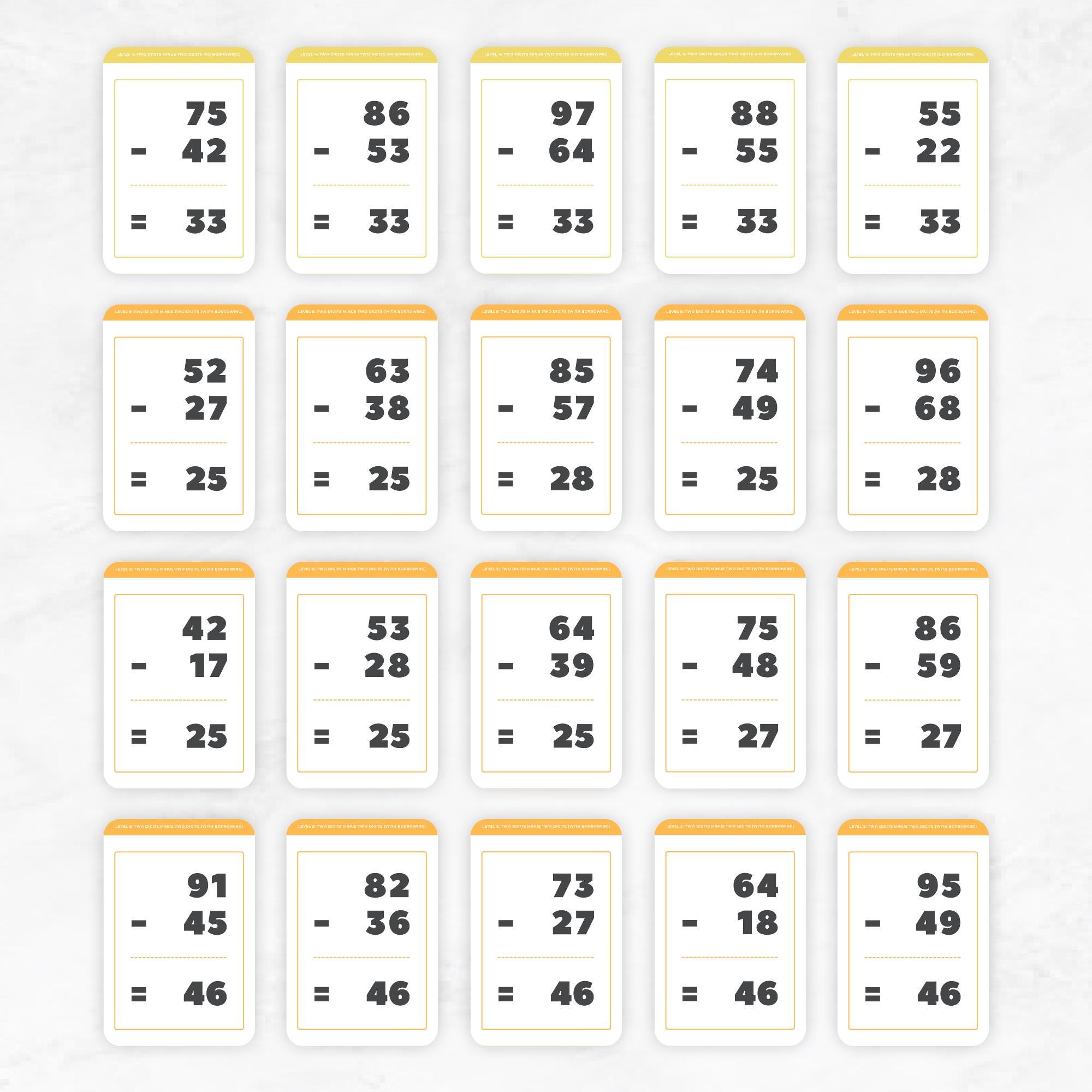 Subtraction Flash Cards Template Printable Math Flash Cards Math ...