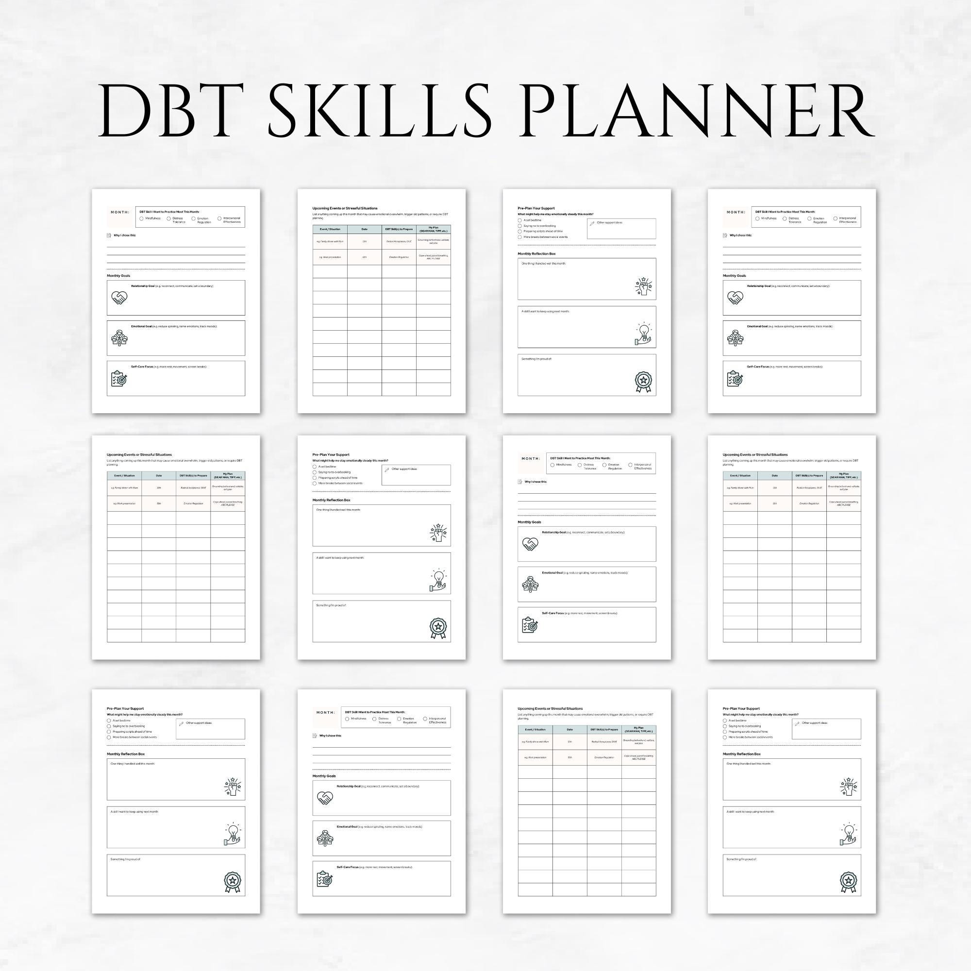 DBT Skills Planner for Adults Template Canva Emotional Regulation ...