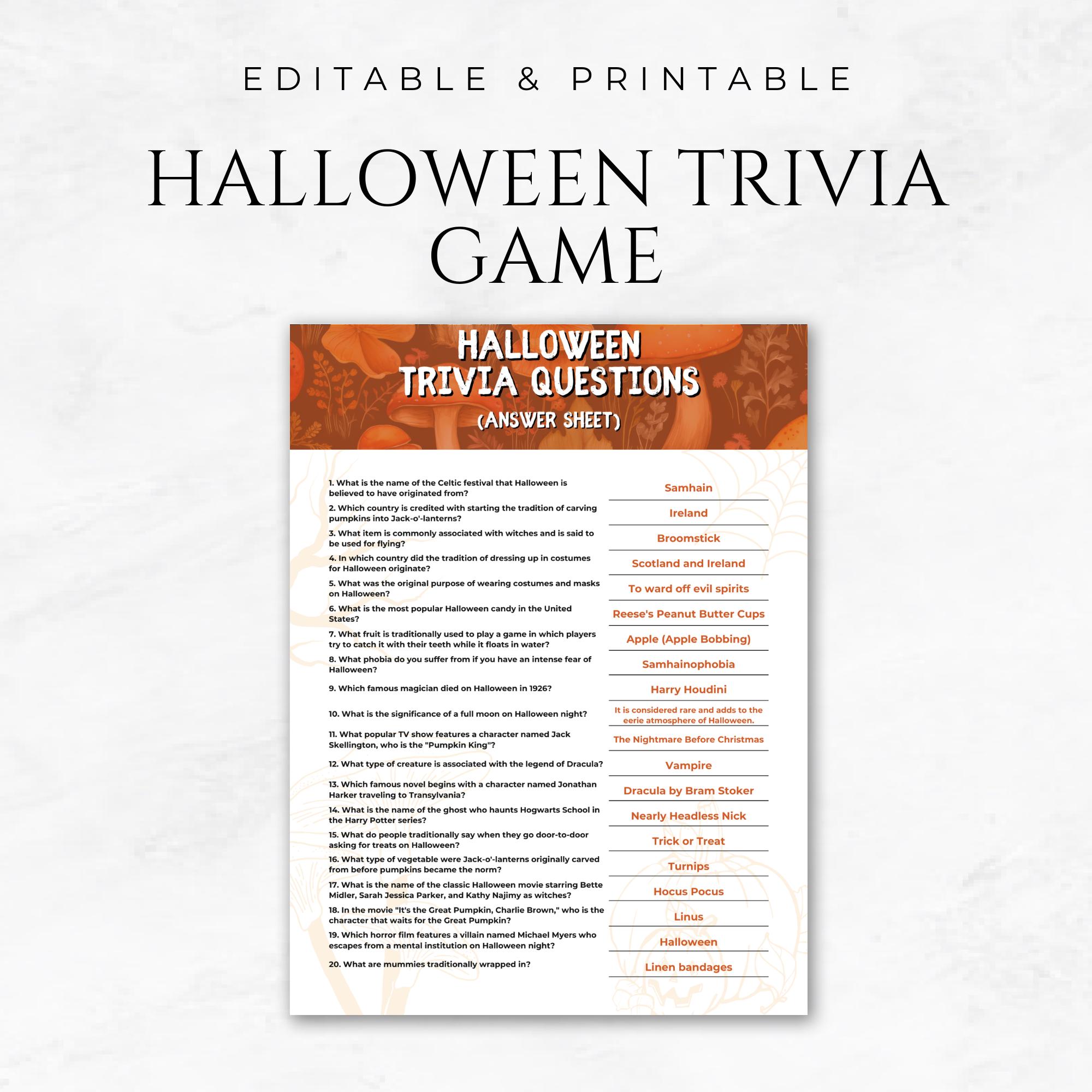 Halloween Trivia Game Template Printable DIY Halloween Games Spooky ...