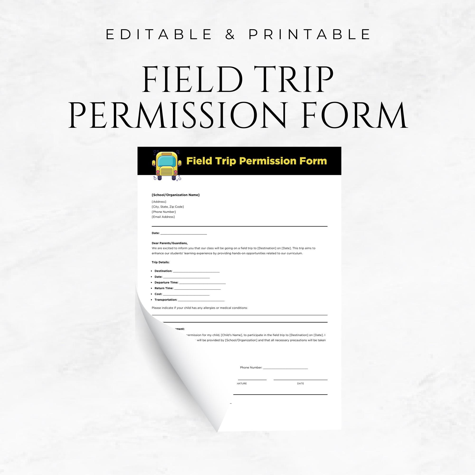 Field Trip Permission Form Template Printable School Trip Consent Form ...