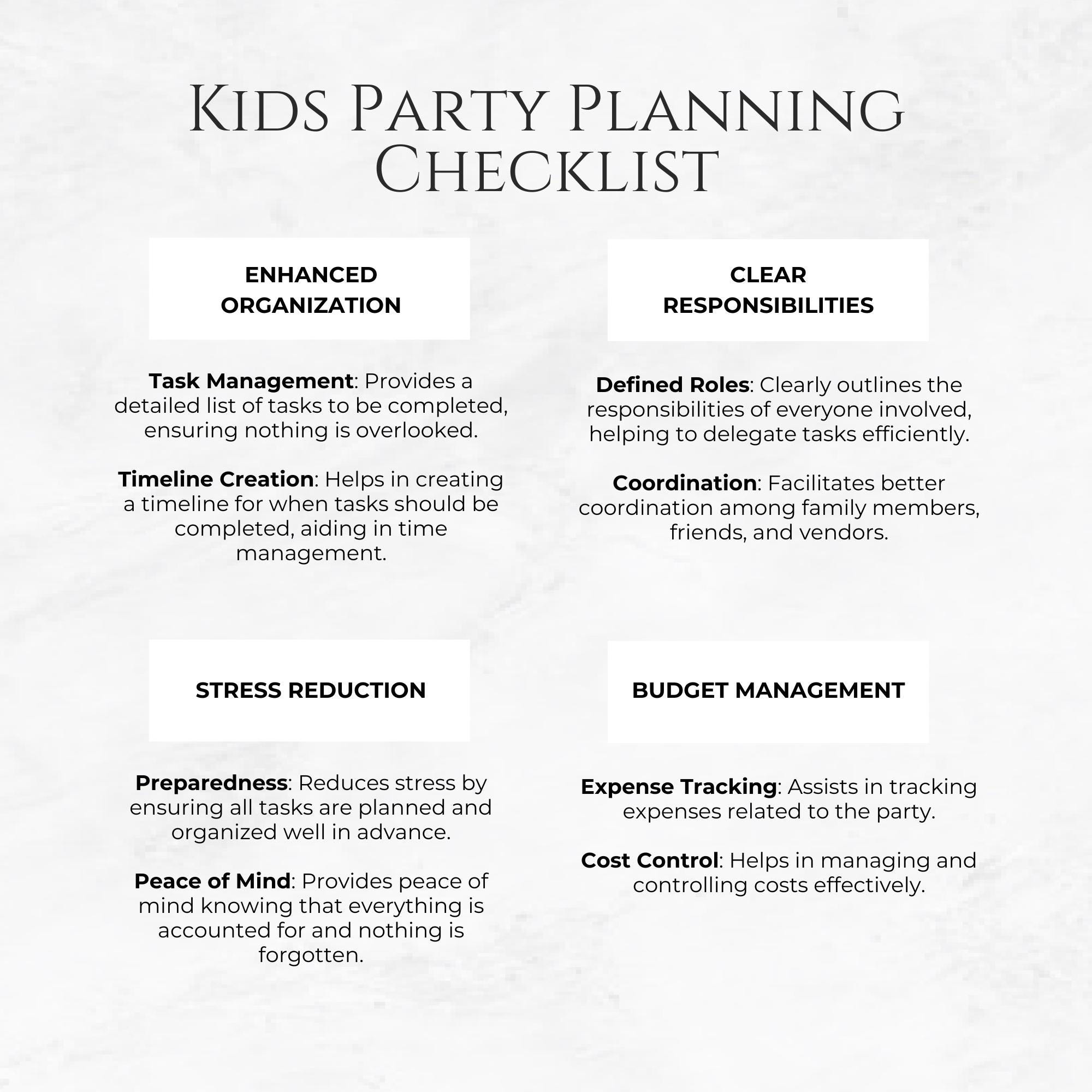 Kids Party Planning Checklist Template Printable Kids Birthday Party ...