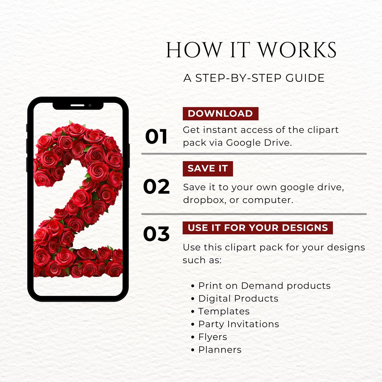 Red Roses Numbers Clipart Floral Numbers Clipart Rose Number Graphics ...