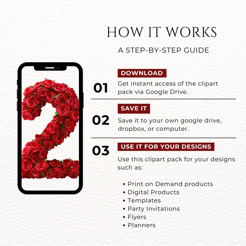 Red Roses Numbers Clipart Floral Numbers Clipart Rose Number Graphics ...