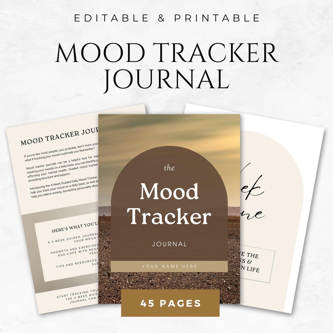 Mood Tracker Journal Template Printable Mental Health Journal Self Care ...