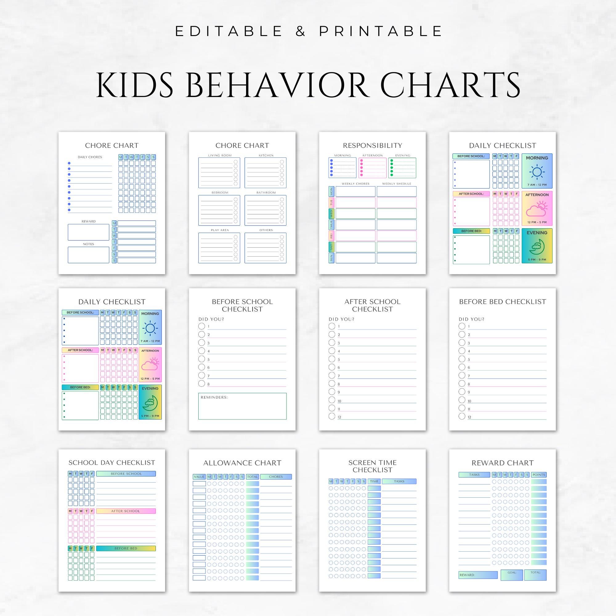 Kids Behavior Chart Templates Printable Behavior Checklist Reward Chart ...