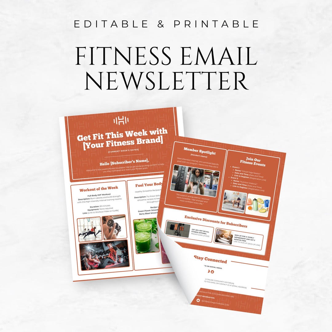 Fitness Email Newsletter Template Canva Editable Email Newsletter ...
