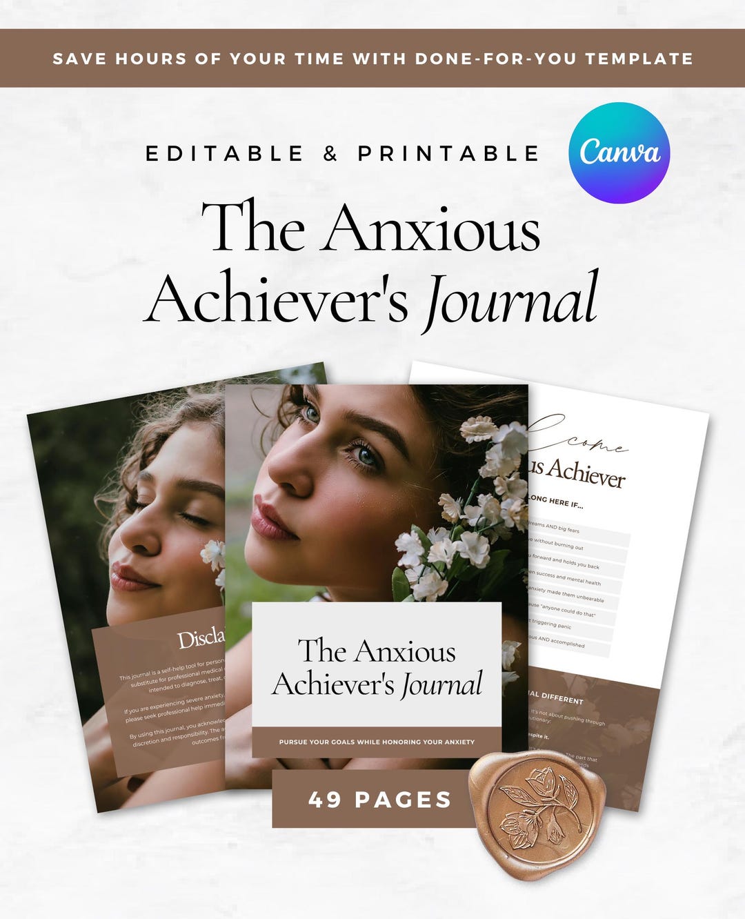 The Anxious Achiever's Journal Template Canva Printable Anxiety Journal ...