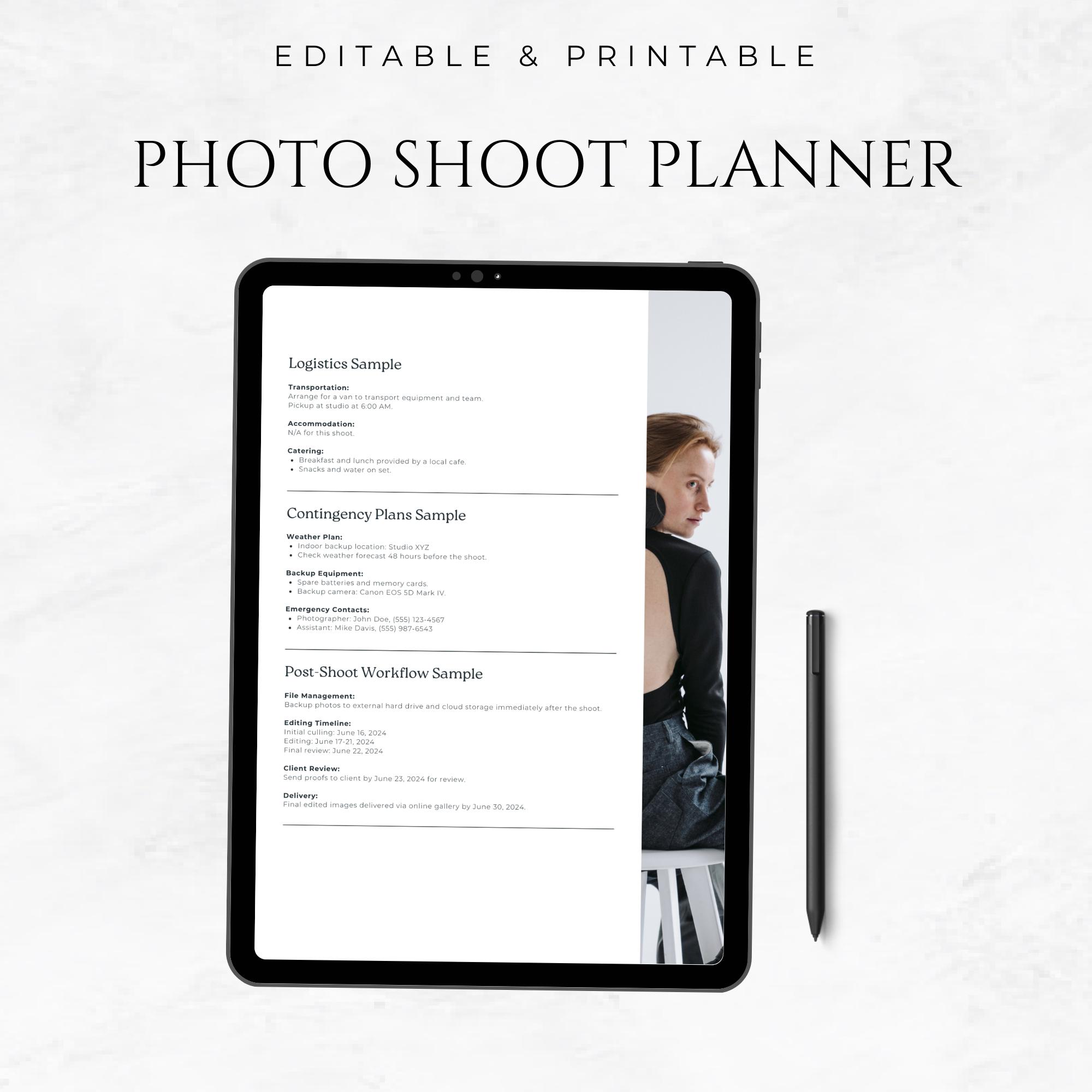 Photo Shoot Planner Template Photography Planner Photographer Planner ...