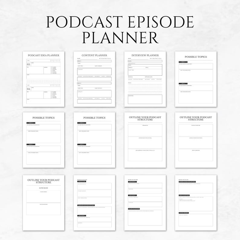 Podcast Planner Template Printable Podcast Episode Content Planner ...