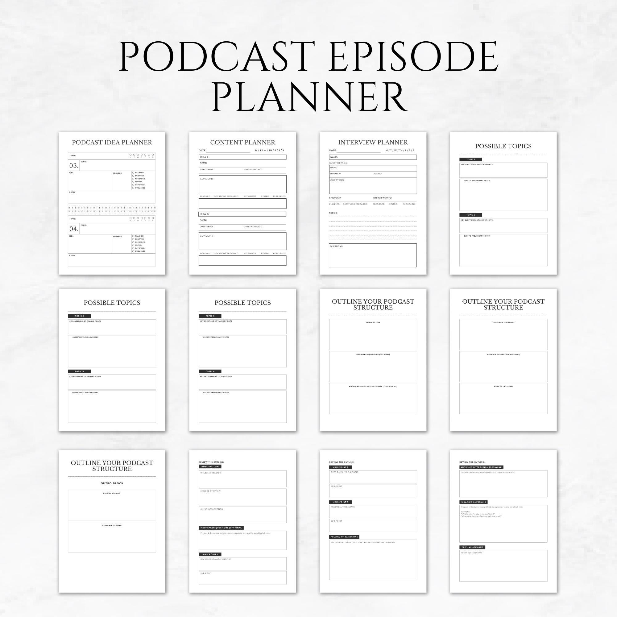 Podcast Planner Template Printable Podcast Episode Content Planner ...