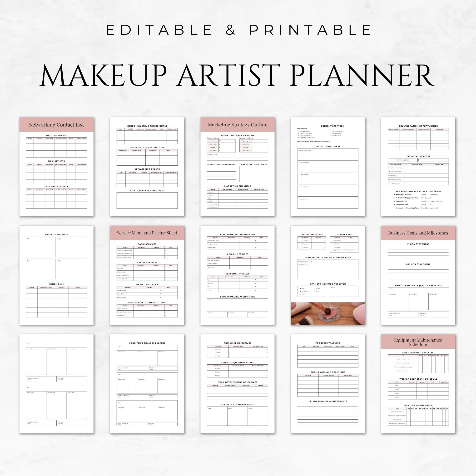 Makeup Artist Planner Template Makeup Business Planner Beauty Salon ...