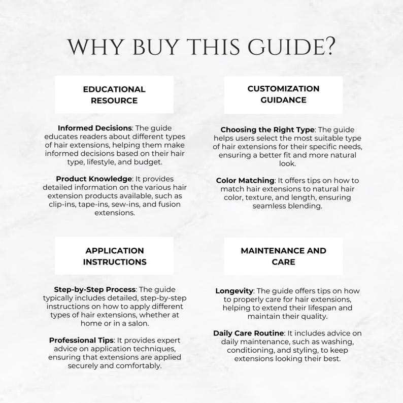 Hair Extension Guide Template Printable Hair Extension Care Guide Hair ...