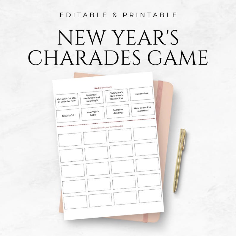 New Year's Charades Game: Editable Canva Template (printable Party ...