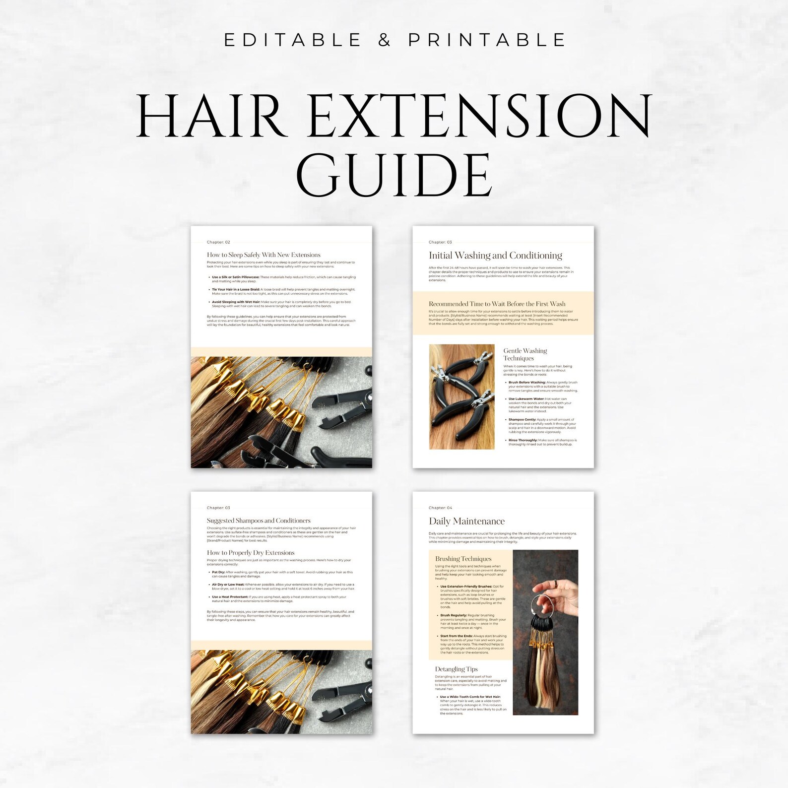 Hair Extension Guide Template Printable Hair Extension Care Guide Hair ...