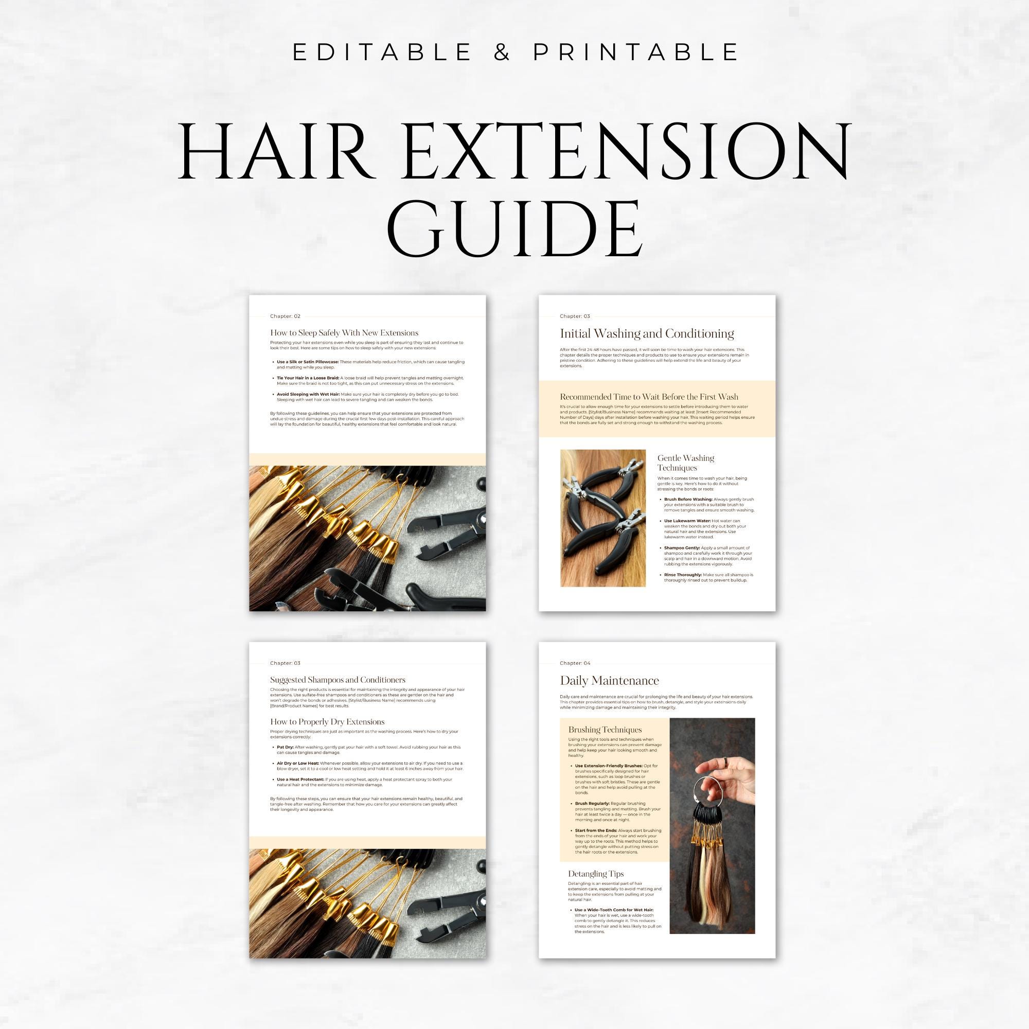 Hair Extension Guide Template Printable Hair Extension Care Guide Hair ...
