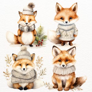 Cute Winter Foxes Clipart Christmas Foxes PNG Woodland Fox Christmas ...