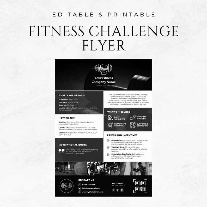 Fitness Challenge Flyer Printable Template Event Flyer Gym Flyer ...
