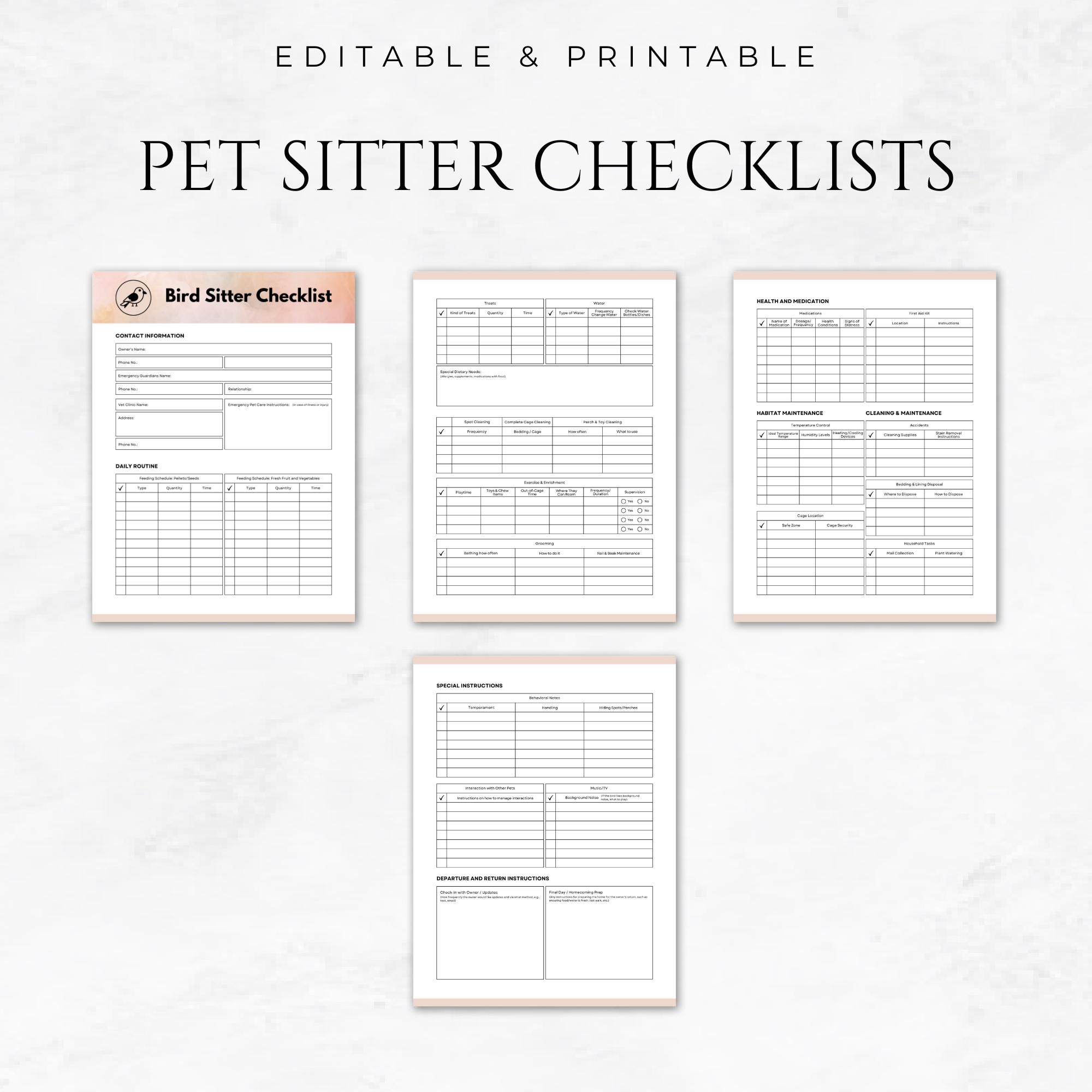 Pet Sitter Checklists Template Printable Dog Sitter Checklist Cat ...