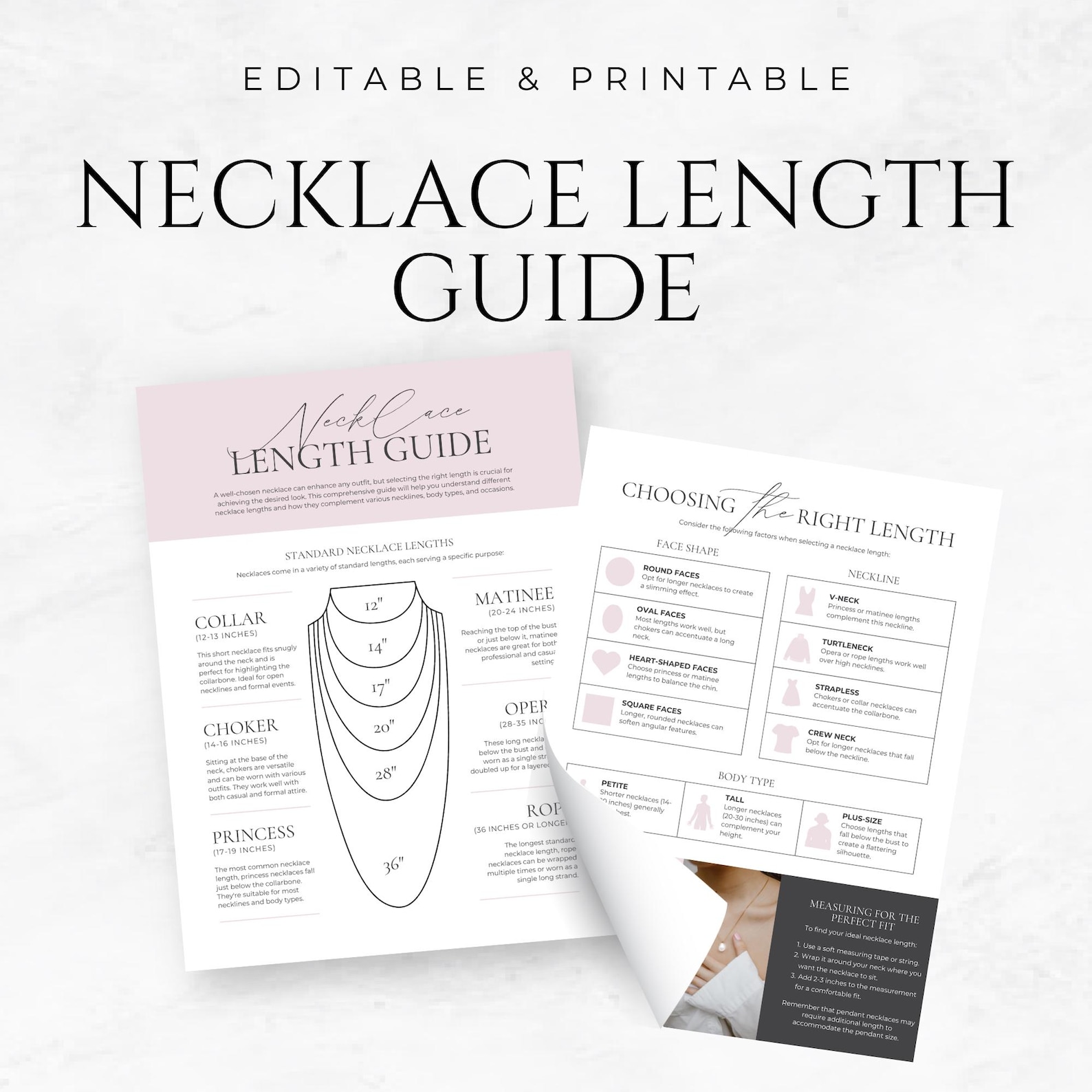 Necklace Length Guide Template Printable Jewelry Sizing Chart Necklace ...