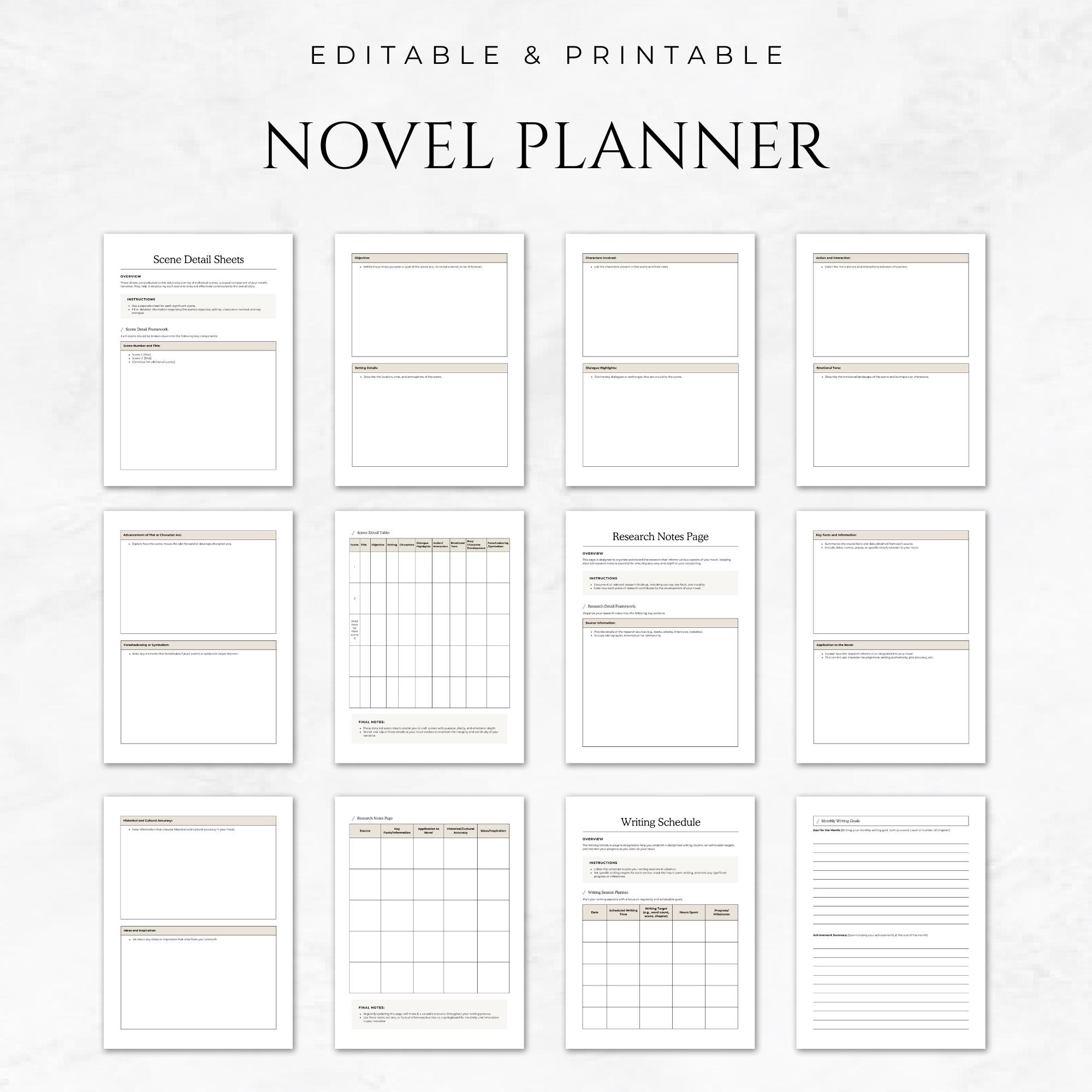 Novel Planner Template Editable Canva Writer Planner Book Planning ...