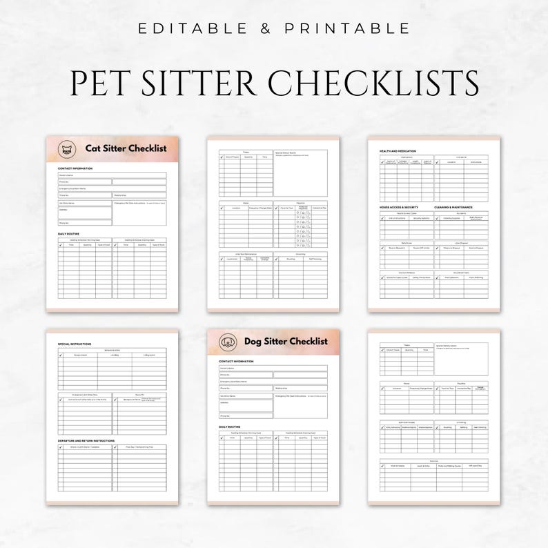 Pet Sitter Checklists Template Printable Dog Sitter Checklist Cat ...