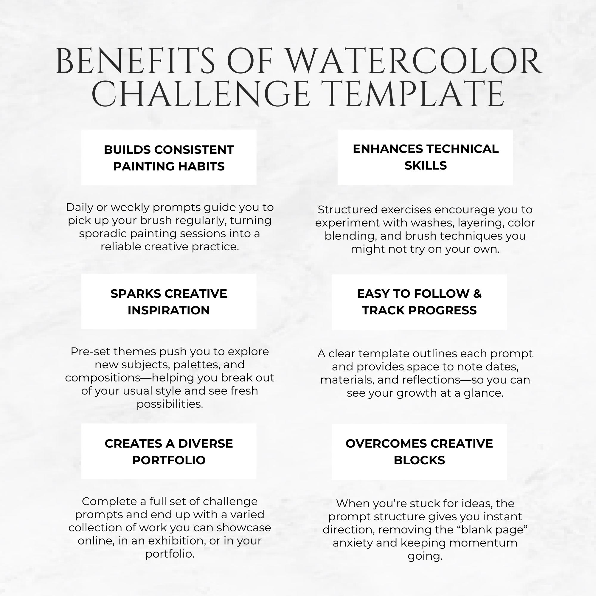 30-day Watercolor Challenge Templates Printable Watercolor Painting ...