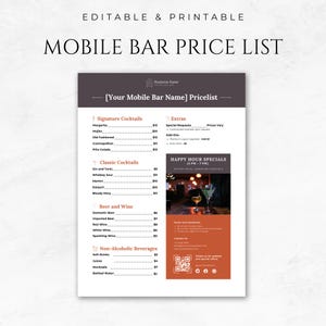 Mobile Bar Price List Template Drink Menu Editable Menu Cocktail Menu ...