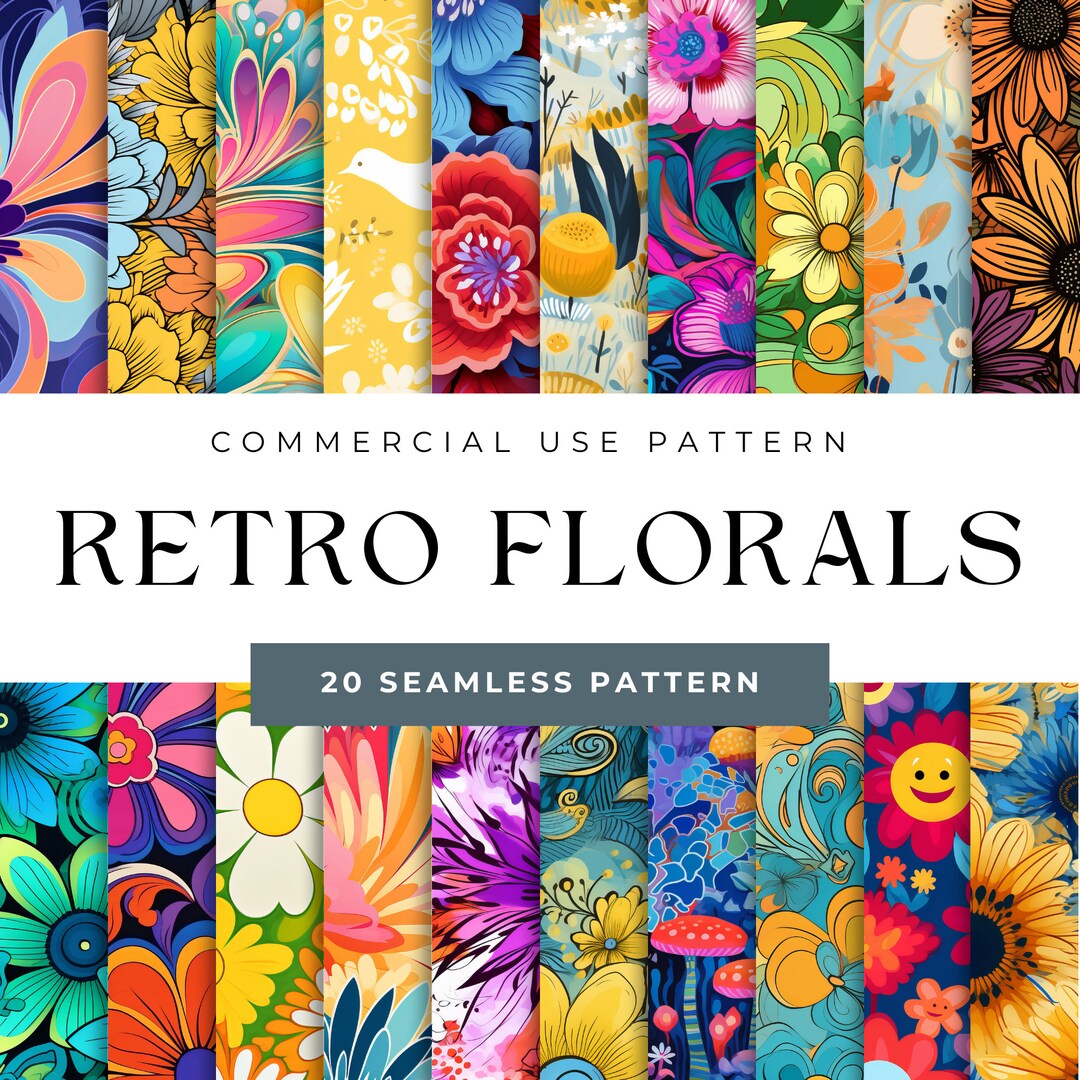 Seamless Retro Florals Digital Patterns 1970s Revival Retro Patterns ...