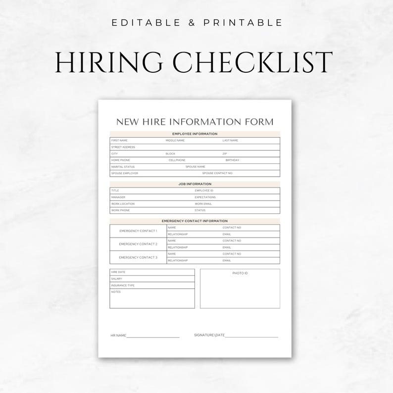 Hiring Checklist Template Printable New Hire Checklist Job Offer Letter ...
