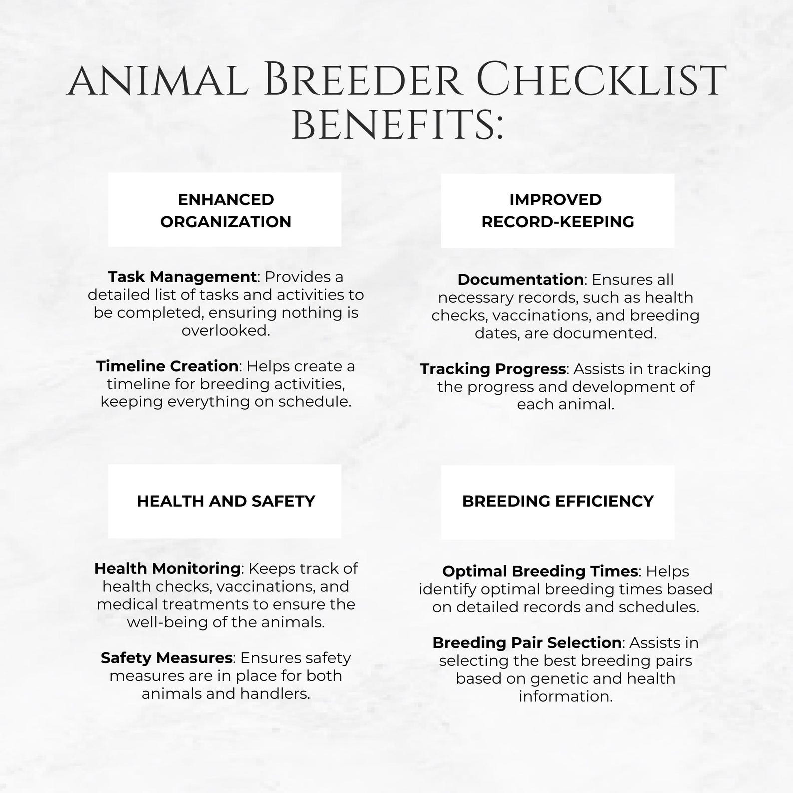 Animal Breeder Checklist Template Animal Breeding Planner Template Pet ...