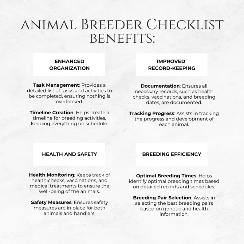 Animal Breeder Checklist Template Animal Breeding Planner Template Pet ...
